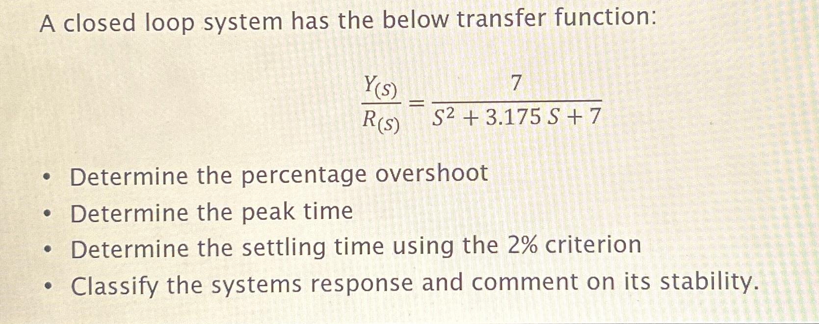 Solved A closed loop system has the below transfer | Chegg.com