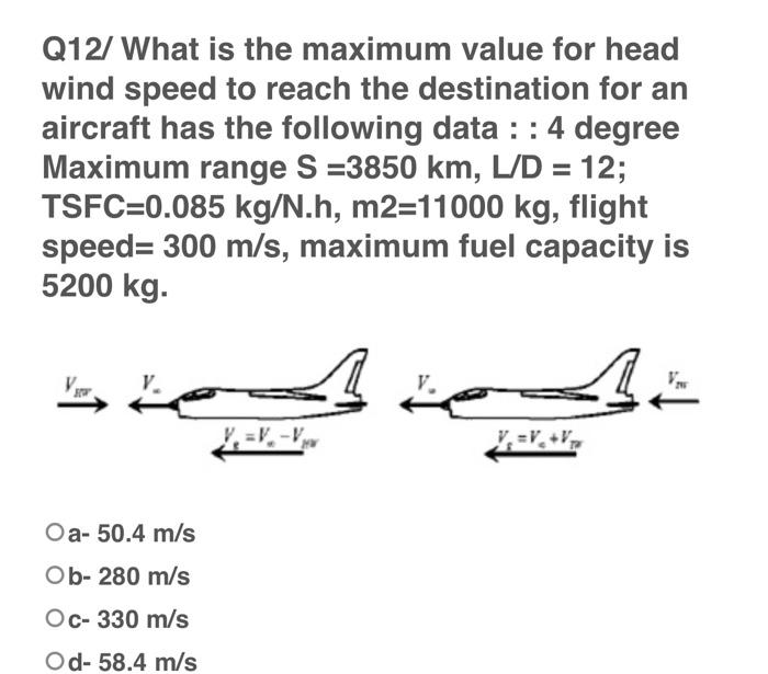 Solved Q12/ What is the maximum value for head wind speed to | Chegg.com