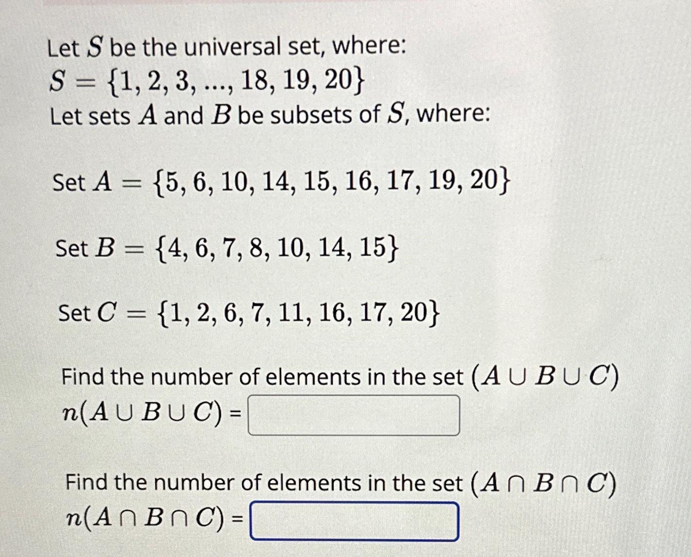 Solved Let S ﻿be the universal set, | Chegg.com