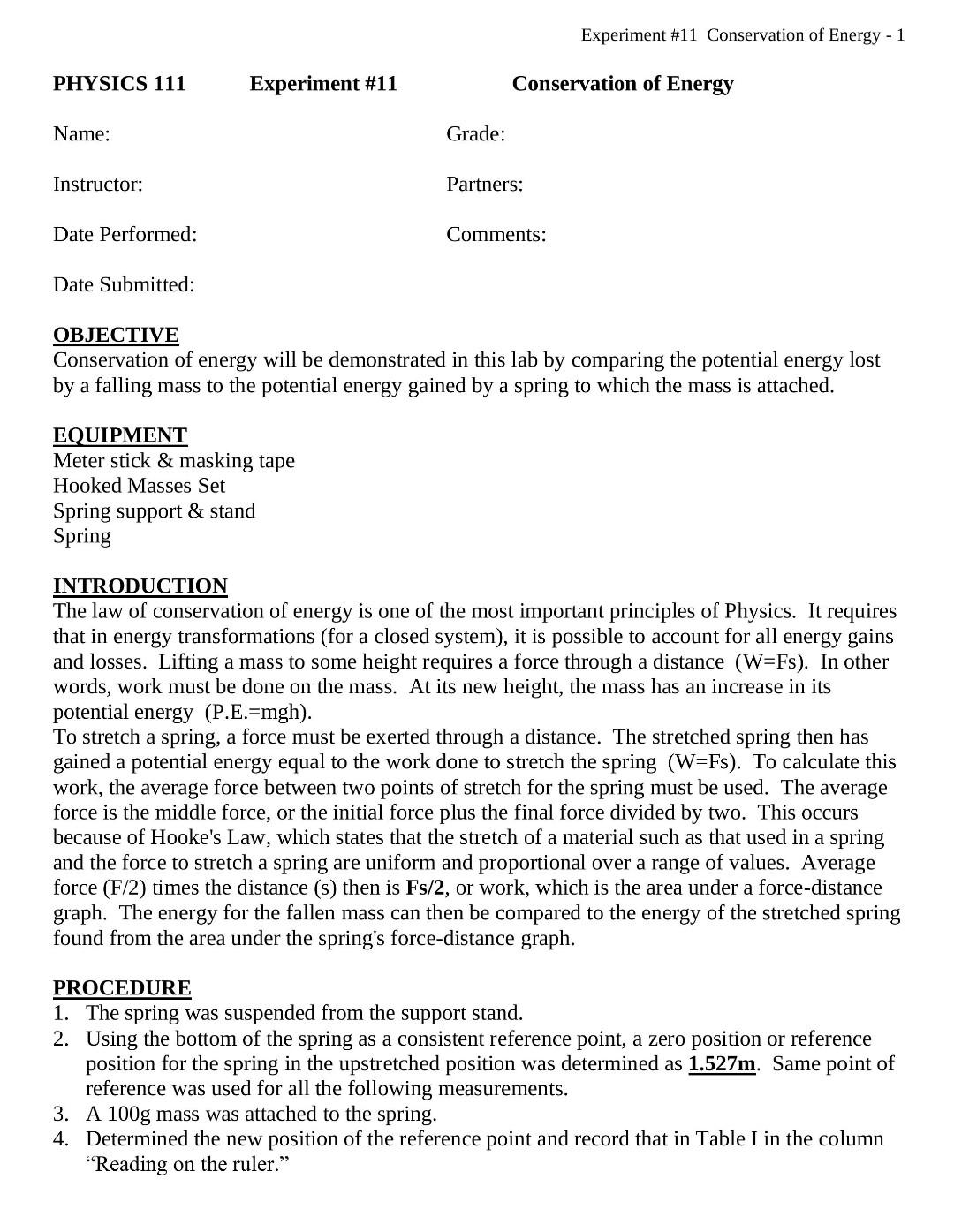 INTRODUCTION The law of conservation of energy is one | Chegg.com