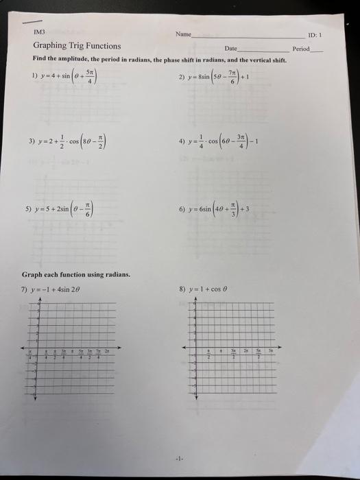 Solved Graphing Trig Functions Date Period Find the | Chegg.com