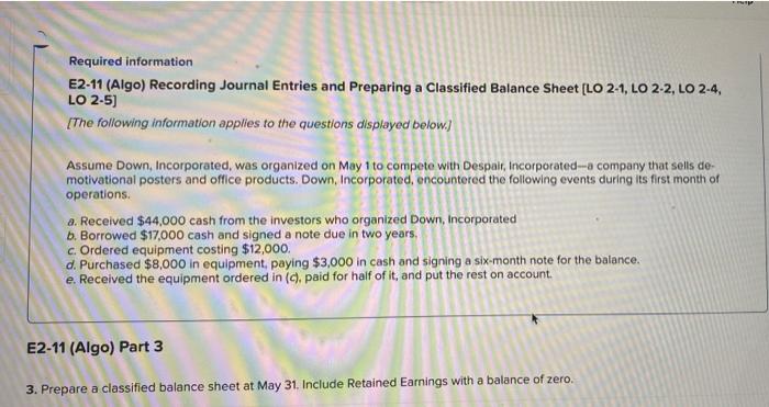 Solved Required information E2-11 (Algo) Recording Journal | Chegg.com Solved Required information E2-11 (Algo) Recording Journal | Chegg.com