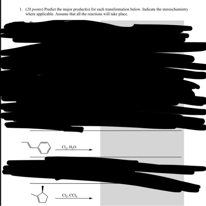 Solved 1. (28 points) Predict the major product(s) for each | Chegg.com