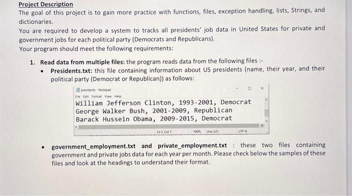 Solved Project Description The goal of this project is to | Chegg.com