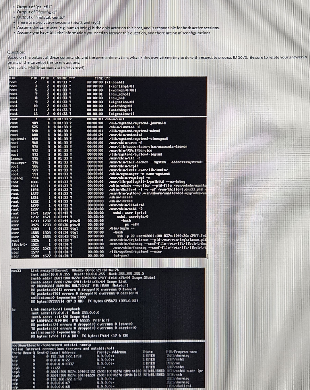 Solved Output of "ps-efH"Output of "ifconfis → "Output of | Chegg.com