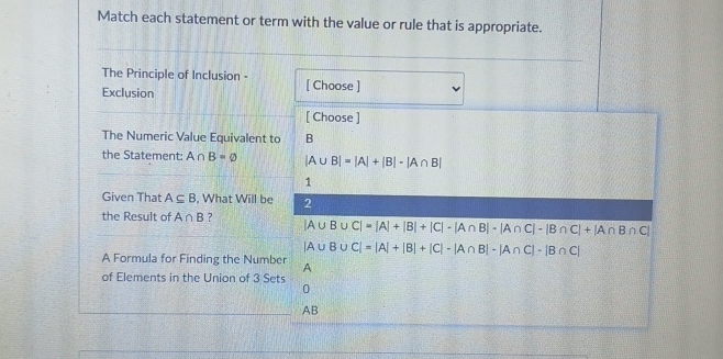 Solved Match each statement or term with the value or rule | Chegg.com