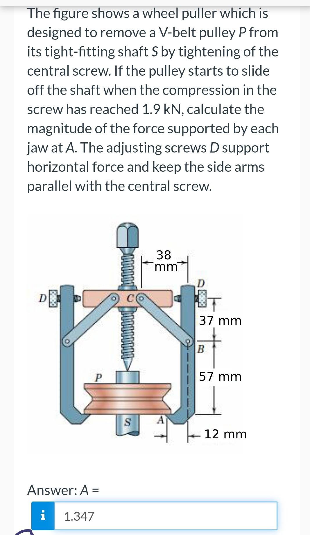 Solved The figure shows a wheel puller which is designed to | Chegg.com