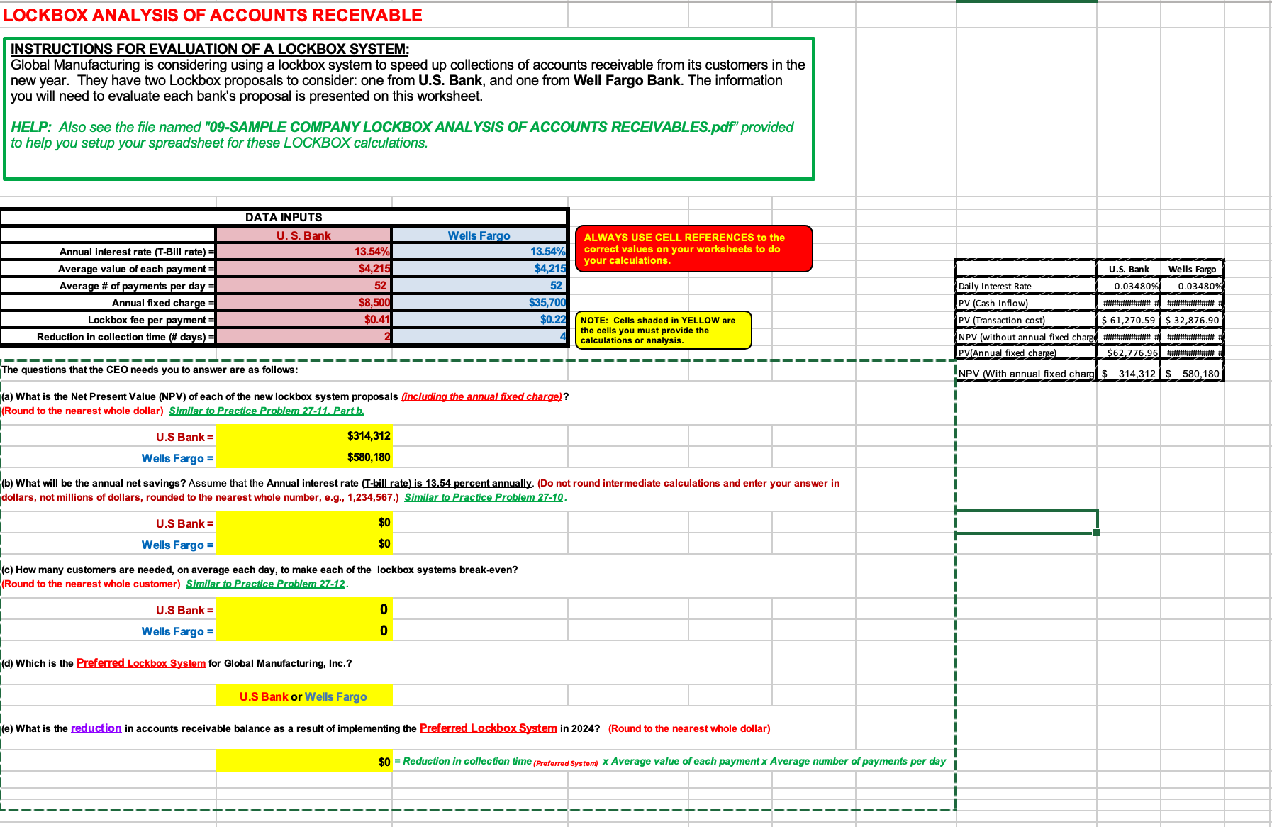Solved LOCKBOX ANALYSIS OF ACCOUNTS RECEIVABLEINSTRUCTIONS | Chegg.com