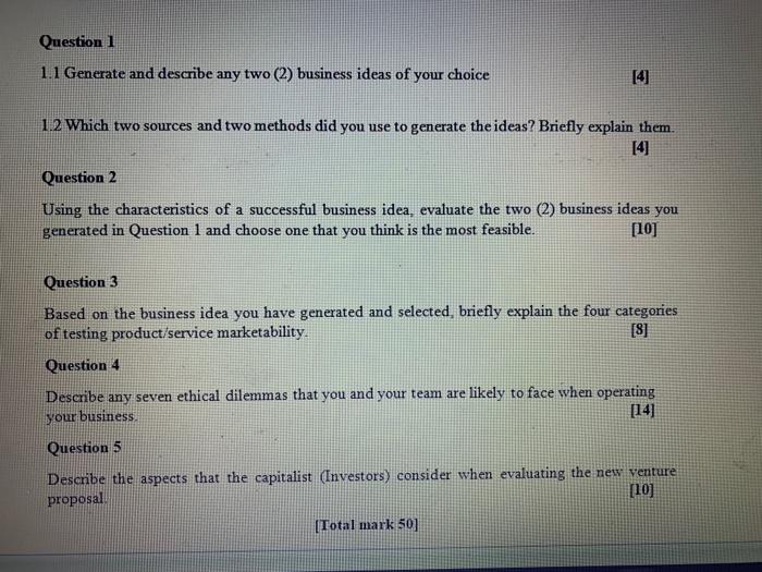 Solved Question 1 1.1 Generate and describe any two (2) | Chegg.com