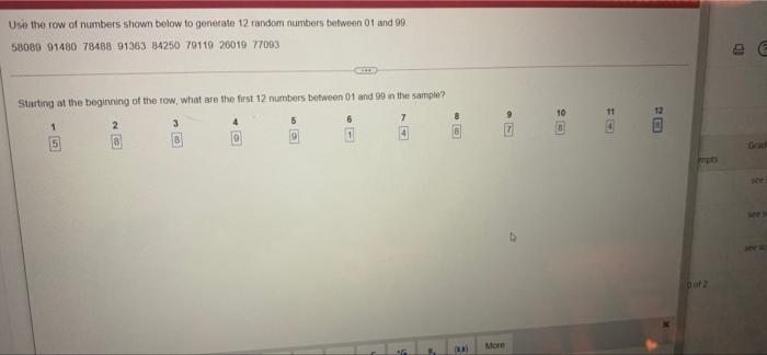 Solved Use the row of numbers shown below to generate 12 | Chegg.com