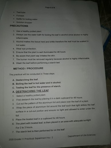 Solved Page 5 of QUESTIONS 1.1 DESTARCHING THE LEAF 1.11 | Chegg.com