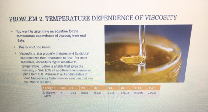 Solved PROBLEM 2. TEMPERATURE DEPENDENCE OF VISCOSITY You | Chegg.com