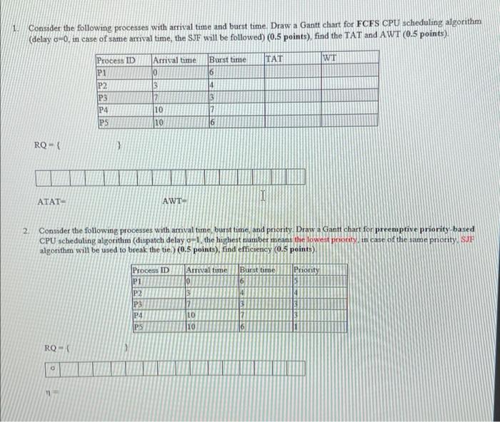 Solved 1. Consider the following processes with arrival time | Chegg.com