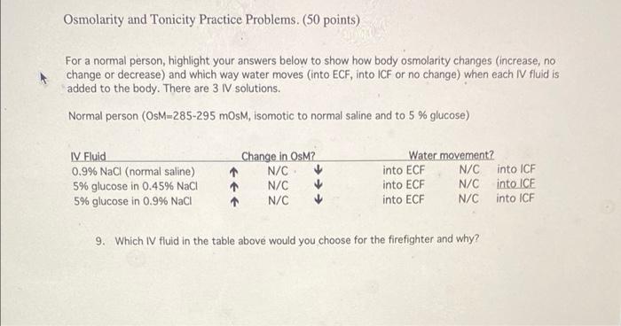 Solved Osmolarity and Tonicity Practice Problems. (50 | Chegg.com