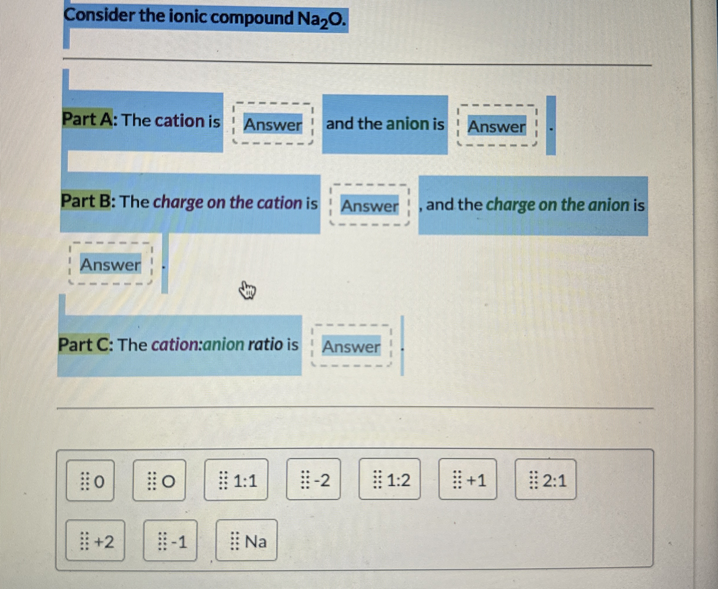 Solved Consider the ionic compound Na2O.Part A: The cation | Chegg.com