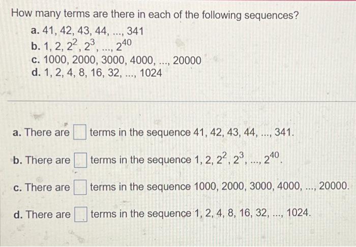 Solved How many terms are there in each of the following | Chegg.com