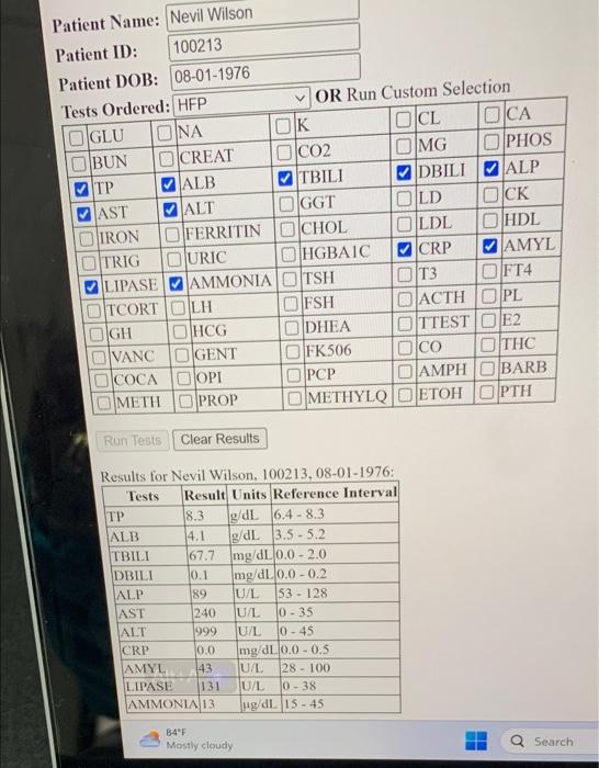 Patient Name: Nevil Wilson Patient ID: 100213 Patient | Chegg.com