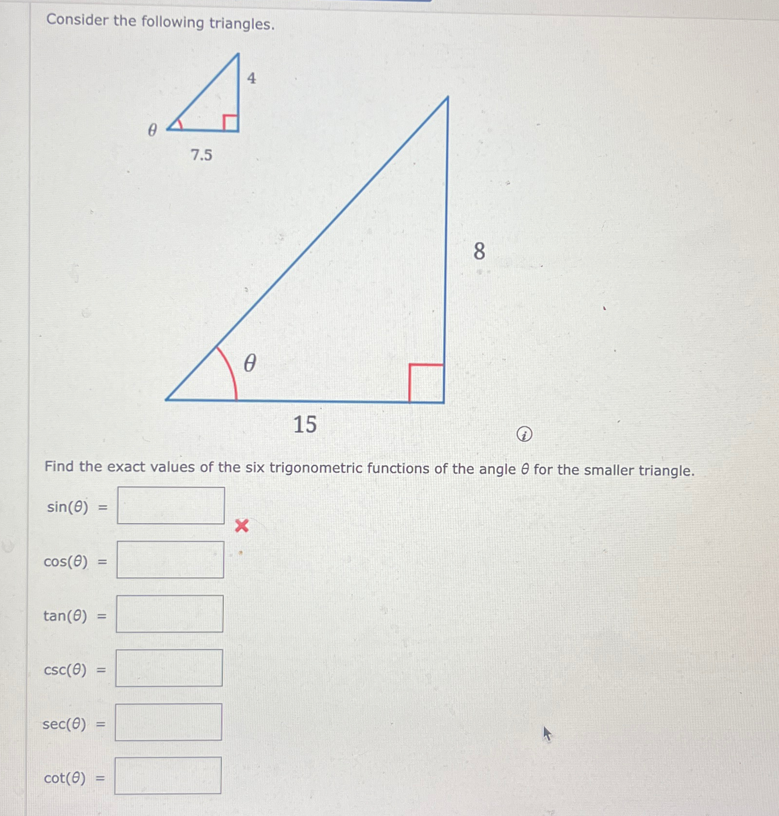Solved Consider the following triangles. (i)Find the exact | Chegg.com