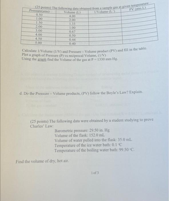 Solved ANSWER ASAP (25 points) The following data obtained | Chegg.com