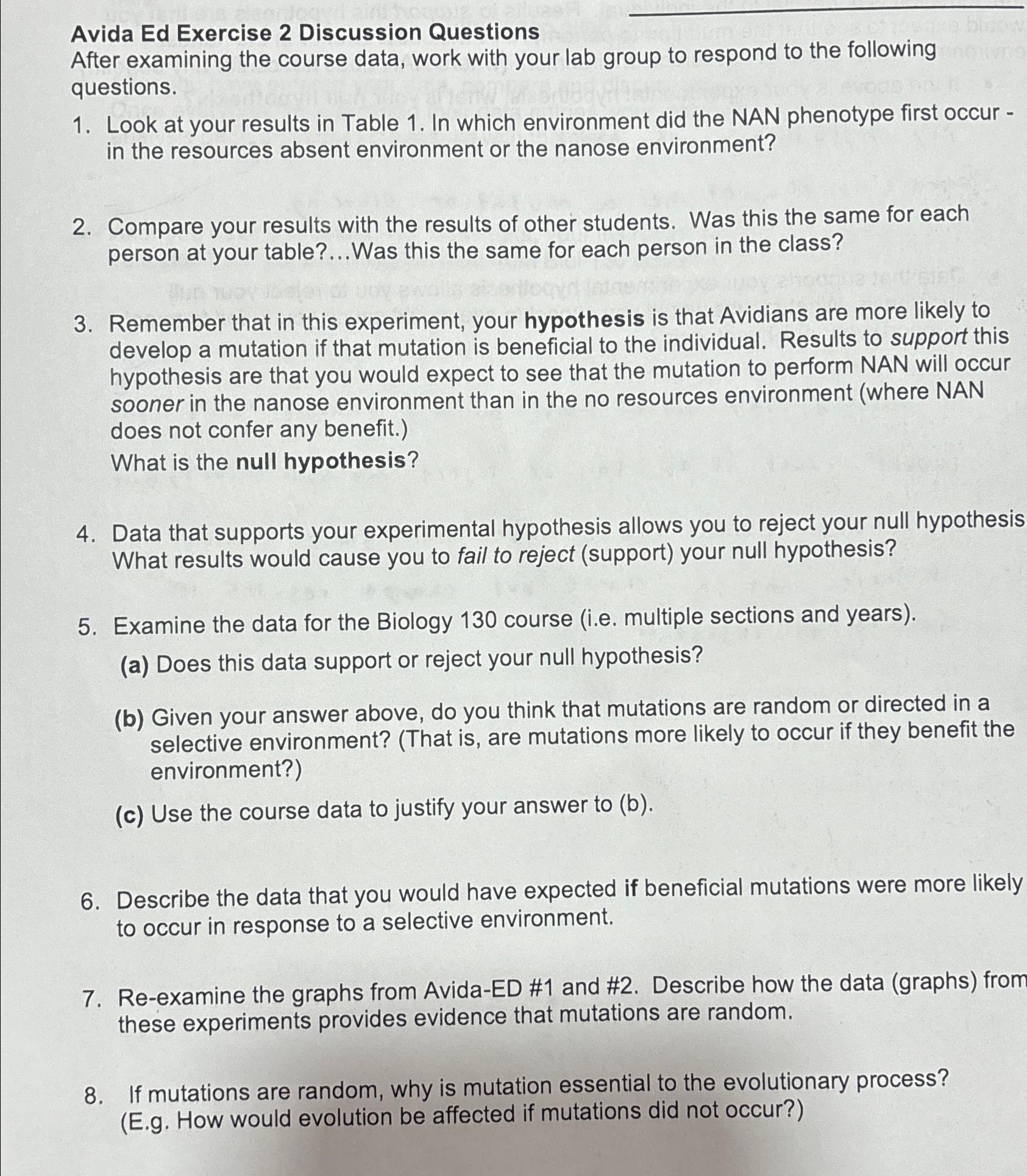 Solved Avida Ed Exercise 2 ﻿Discussion QuestionsAfter | Chegg.com