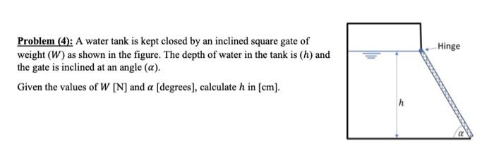 Solved Problem (4): A water tank is kept closed by an | Chegg.com