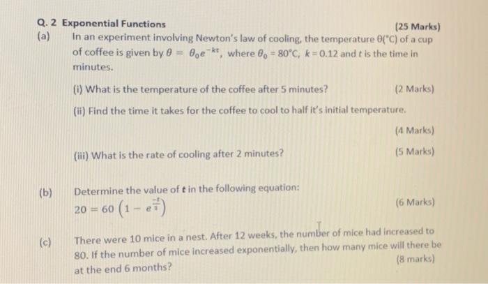 Solved Q. 2 Exponential Functions (25 Marks) (a) In an | Chegg.com