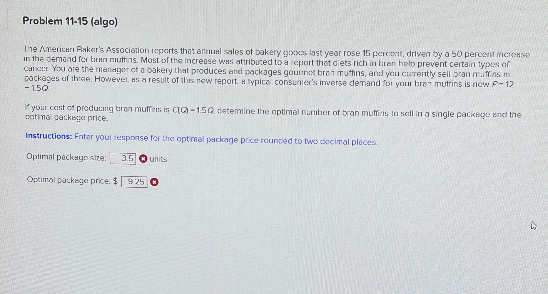 Solved Problem 11-15 (algo)The American Baker's Association | Chegg.com