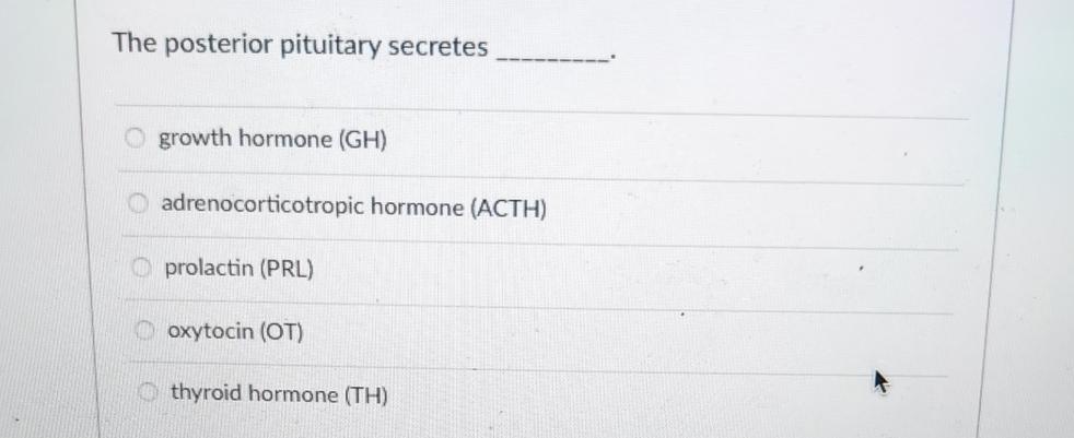 Solved The posterior pituitary secretesgrowth hormone | Chegg.com