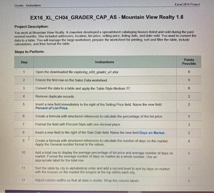 Solved Grader Instructions Excel 2016 Project | Chegg.com