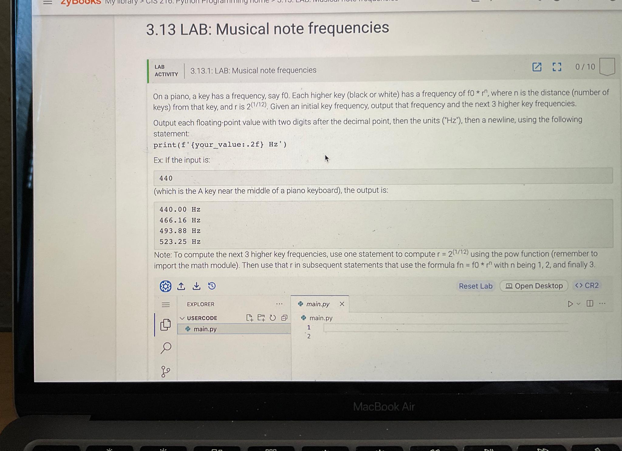 Solved 3.13 ﻿LAB: Musical note frequenciesLABACTIVITY3.13.1: | Chegg.com