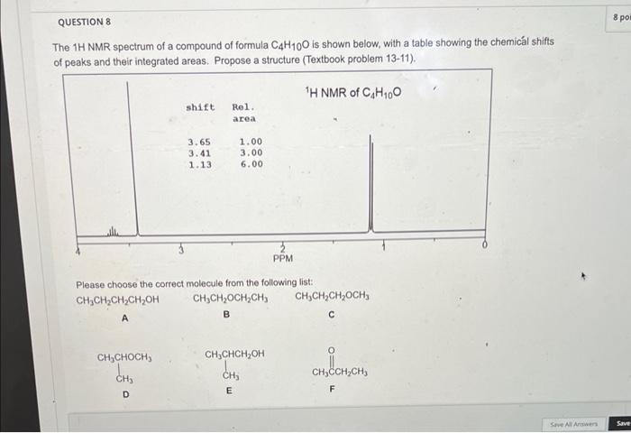 Solved The 1H NMR spectrum of a compound of formula C4H10O | Chegg.com