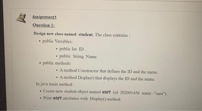 Solved . Assignment1 Question 1: Design new class named | Chegg.com