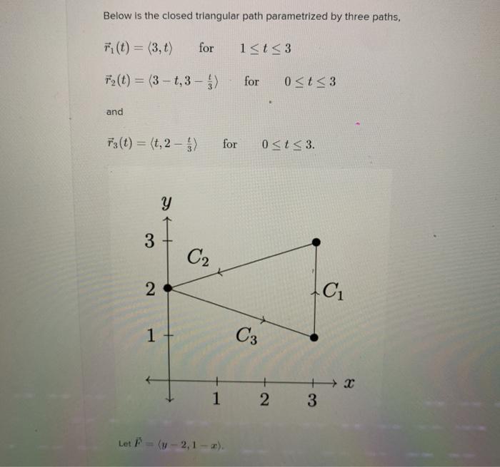 Solved Below is the closed triangular path parametrized by | Chegg.com
