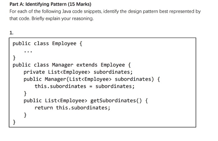 Part A: Identifying Pattern (15 Marks) For each of | Chegg.com
