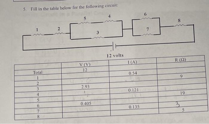 Solved 5. Fill in the table below for the following circuit: | Chegg.com