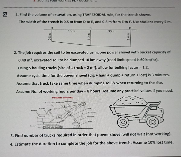 Solved 1. Find the volume of excavation, using TRAPEZOIDAL | Chegg.com