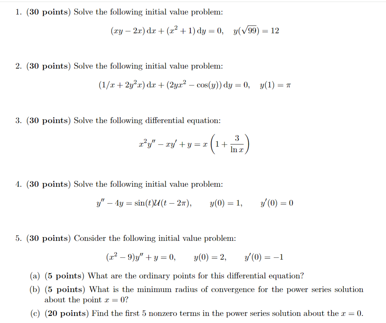Solved (30 ﻿points) ﻿Solve the following initial value | Chegg.com