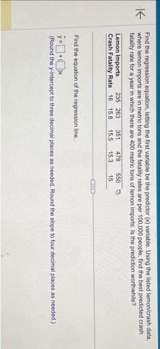 Solved Find the regression equation, letting the first | Chegg.com