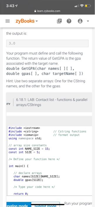 Solved: Please answer in C++ form3:43 learn.zybooks.com