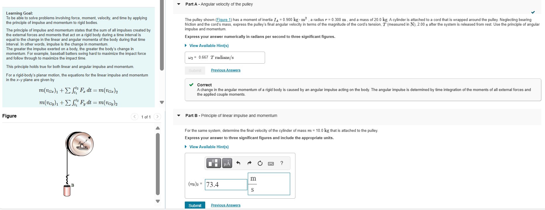 Solved Part A - ﻿Angular velocity of the pulley The pulley | Chegg.com