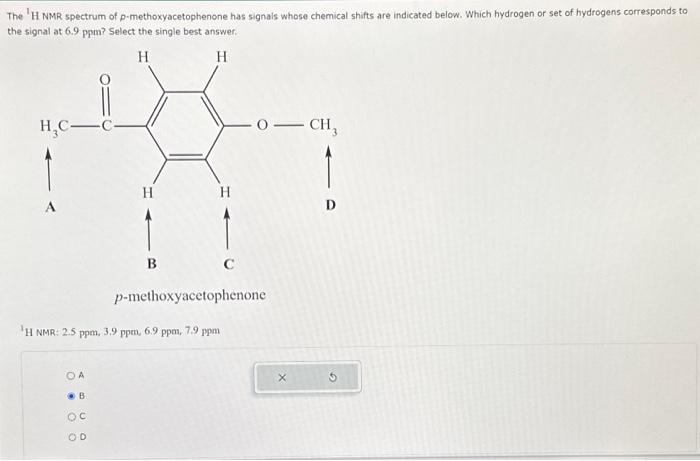 Solved The 'H NMR spectrum of p-methoxyacetophenone has | Chegg.com