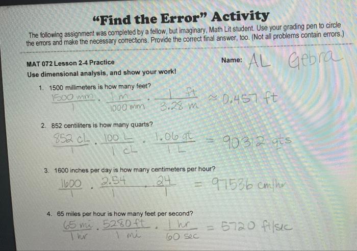Solved "Find the Error” Activity The following assignment | Chegg.com