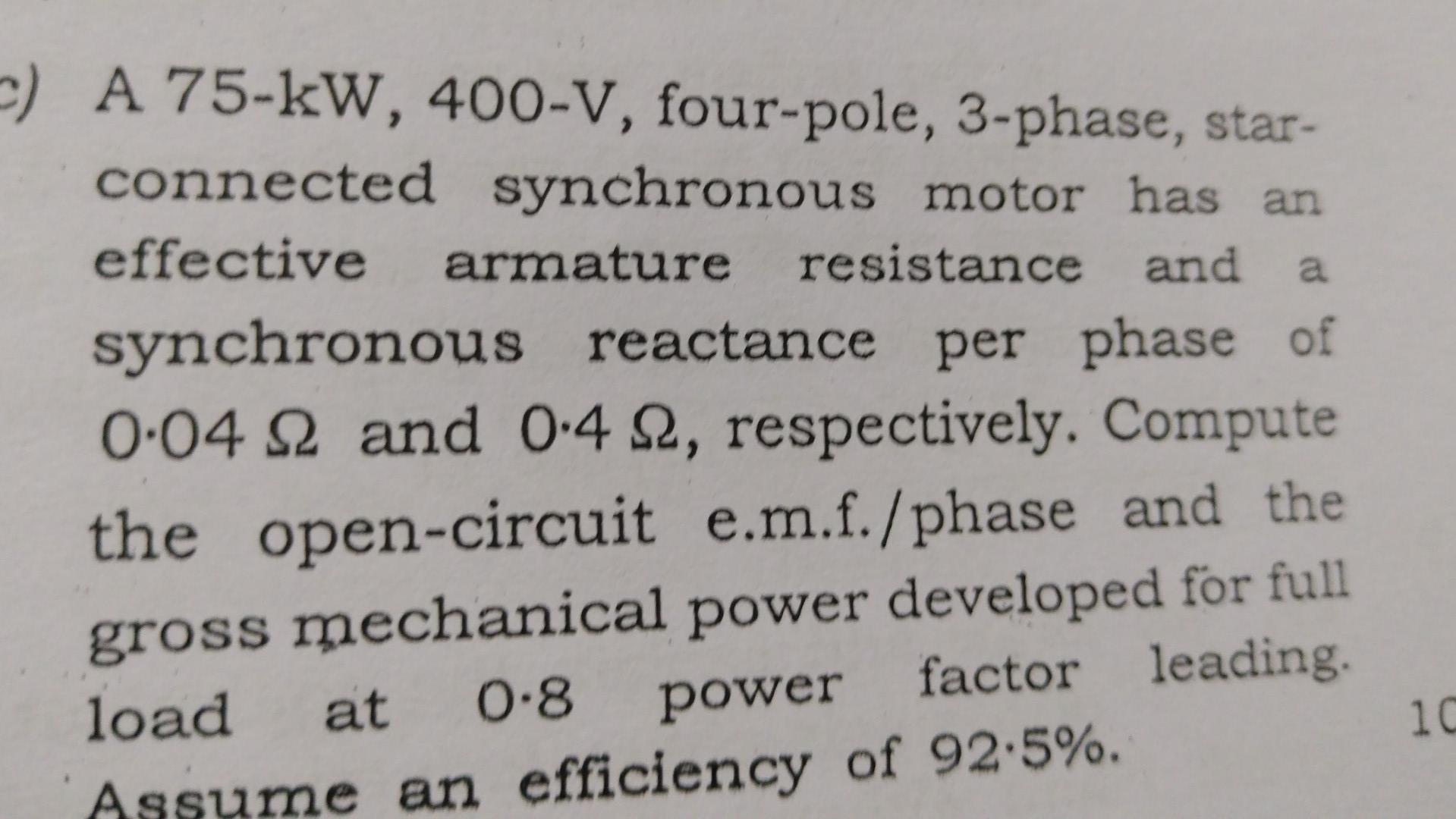 Solved A 75−kW,400−V, four-pole, 3-phase, starconnected | Chegg.com