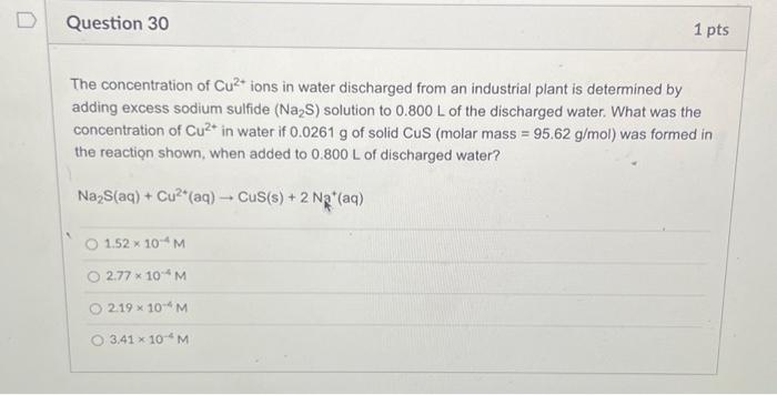 Solved The concentration of Cu2+ ions in water discharged | Chegg.com