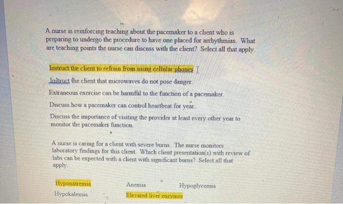 Solved A nurse is reinforcing teaching about the pacemaker | Chegg.com