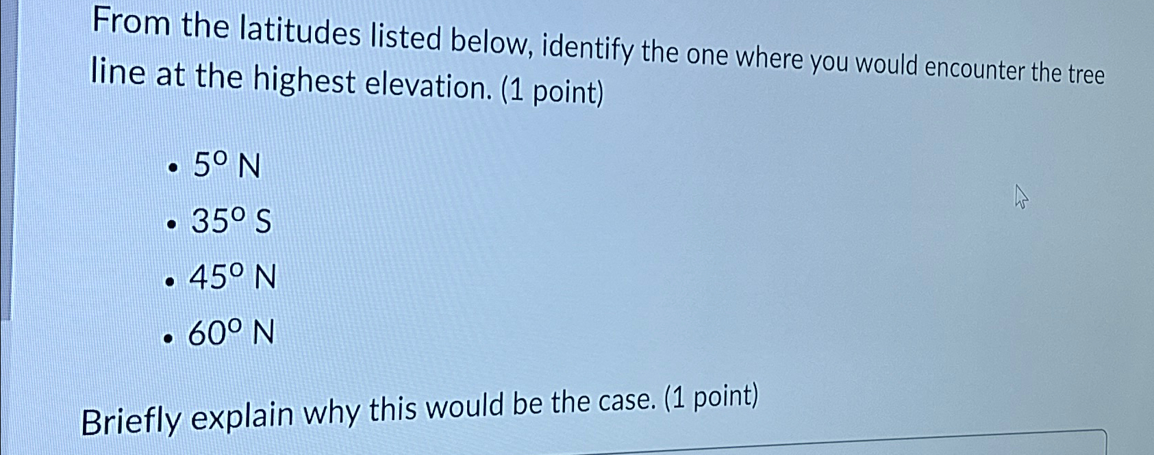 Solved From the latitudes listed below, identify the one | Chegg.com