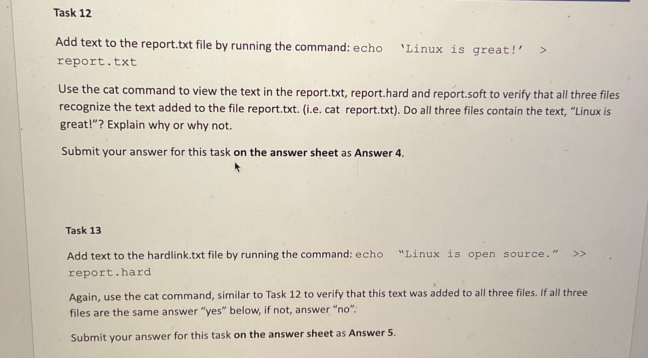 Solved Task 12Add text to the report.txt file by running the | Chegg.com