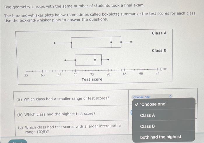 Solved Two geometry classes with the same number of students | Chegg.com