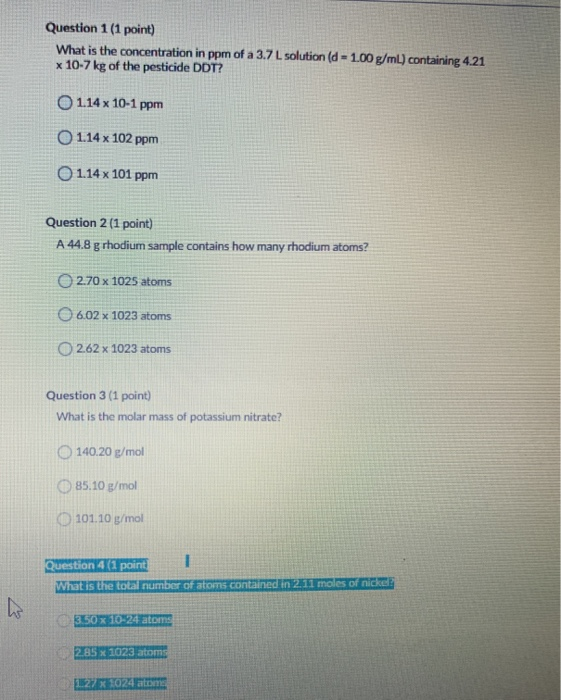 Solved Question 1 (1 point) What is the concentration in ppm | Chegg.com