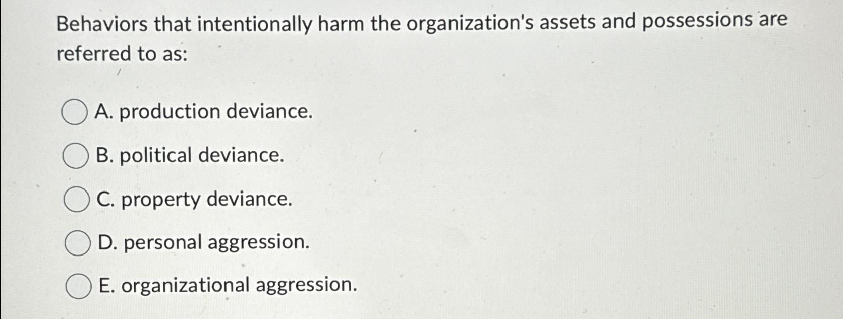 Solved Behaviors that intentionally harm the organization's | Chegg.com